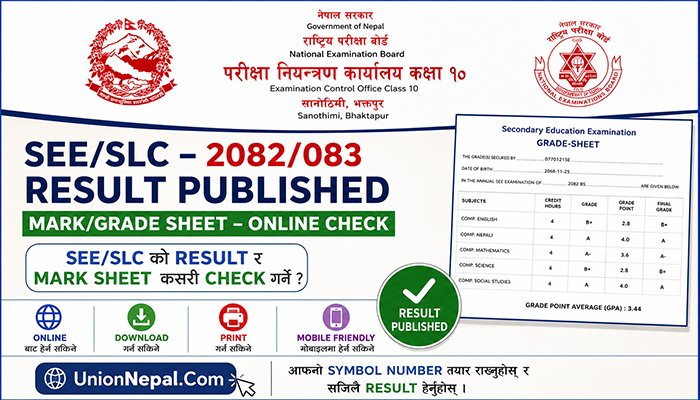 SEE/SLC - 2082/083 Result - Grade/Mark Sheet - Online - Union Nepal
